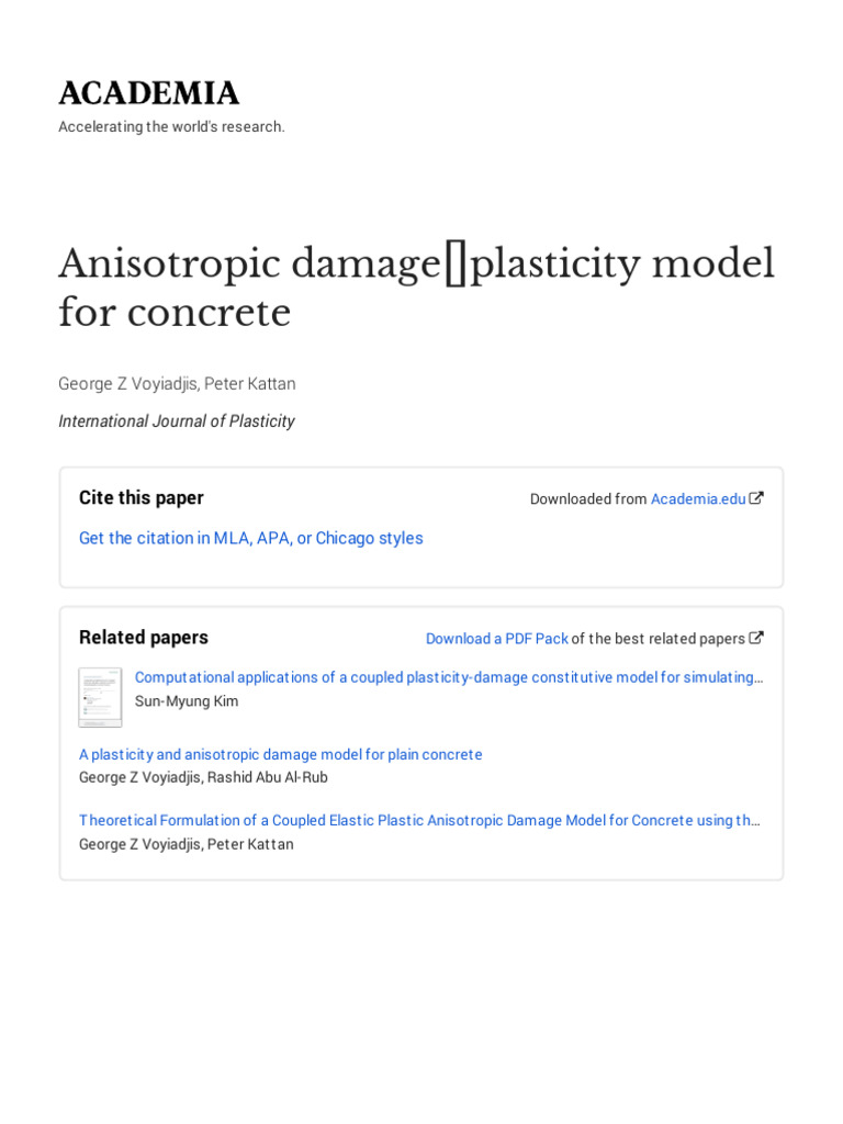 2008 - Anisotropic Damage Plasticity Modelfor Concrete | PDF | Stress (Mechanics) | Plasticity ...