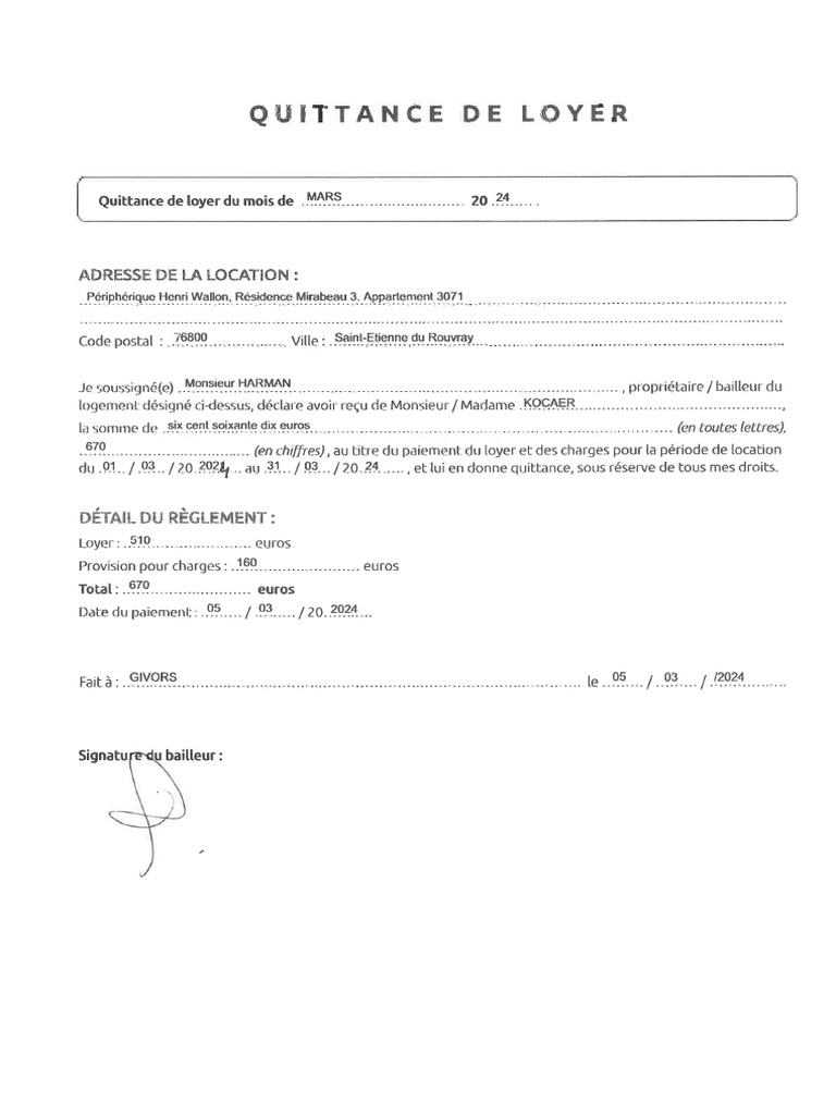 Quittance de Loyer | PDF
