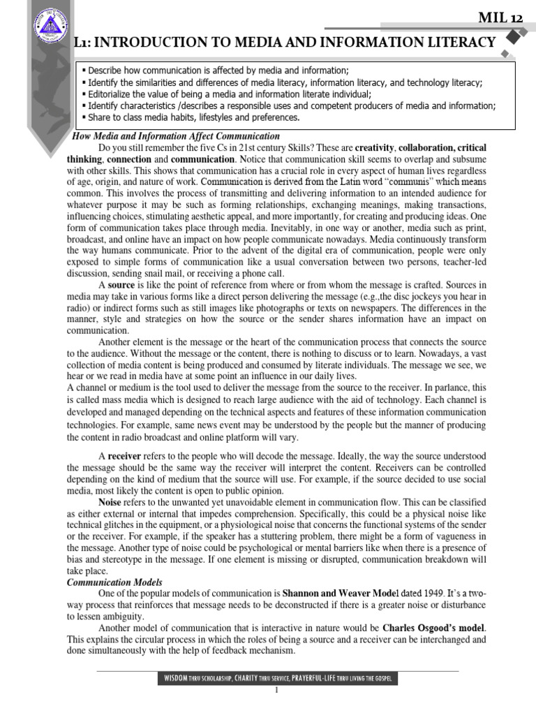 L1: Introduction To Media and Information Literacy | PDF ...