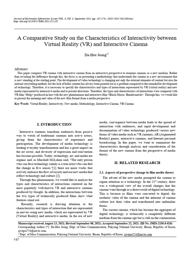 A Comparative Study On The Characteristics of Interactivity Between Virtual Reality (VR) and ...