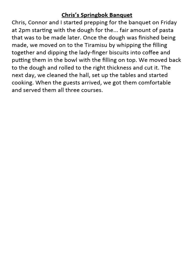 Springbok Banquet Preparation Guide | PDF