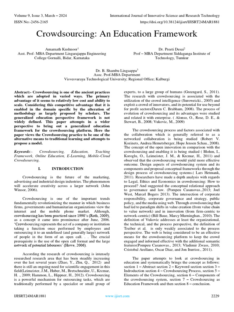 Crowdsourcing An Education Framework Pdf Crowdsourcing Innovation