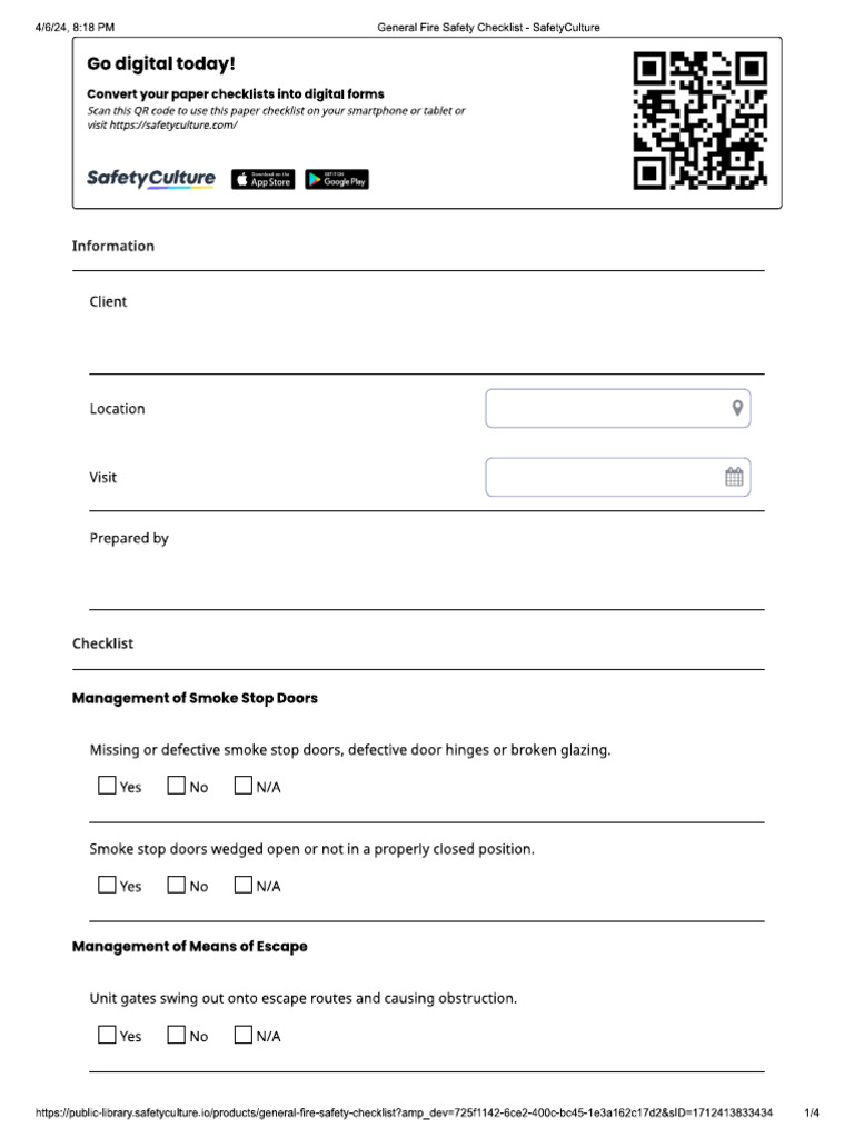 General Fire Safety Checklist | PDF