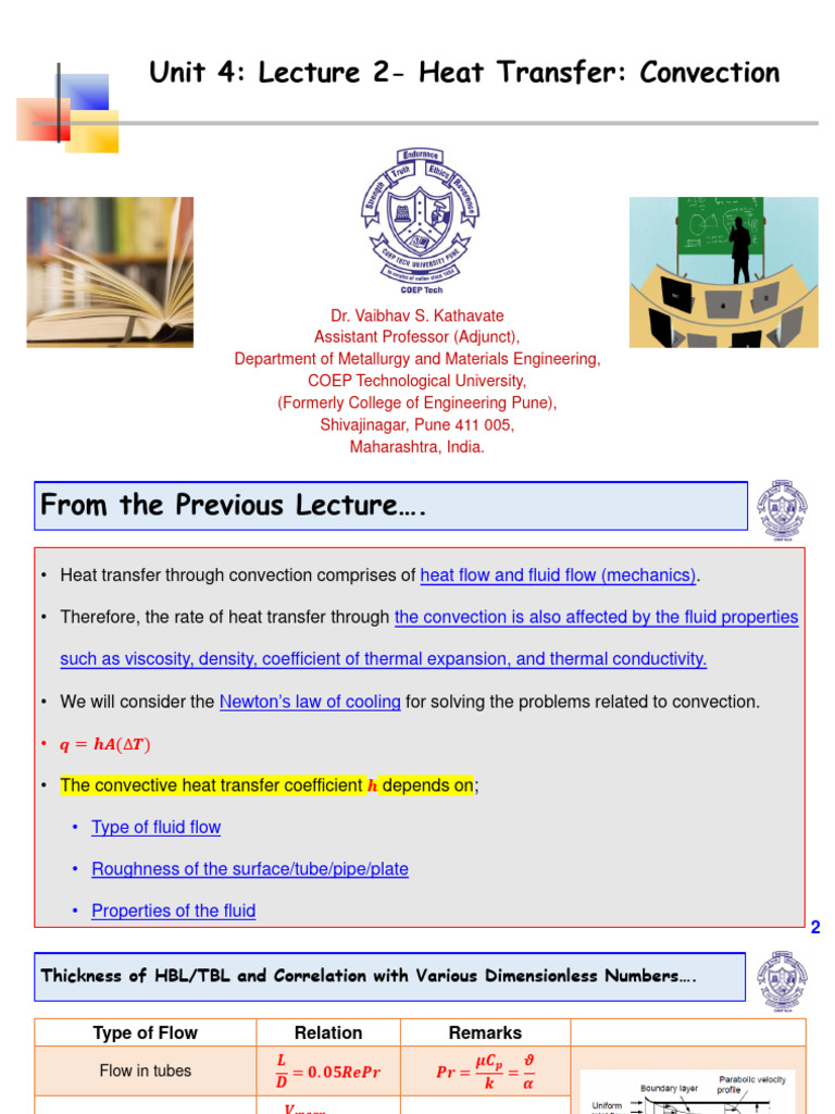 MT 21006 TP Unit 4 Lec 2 25 Oct 2023 | PDF | Fluid Dynamics | Heat Transfer