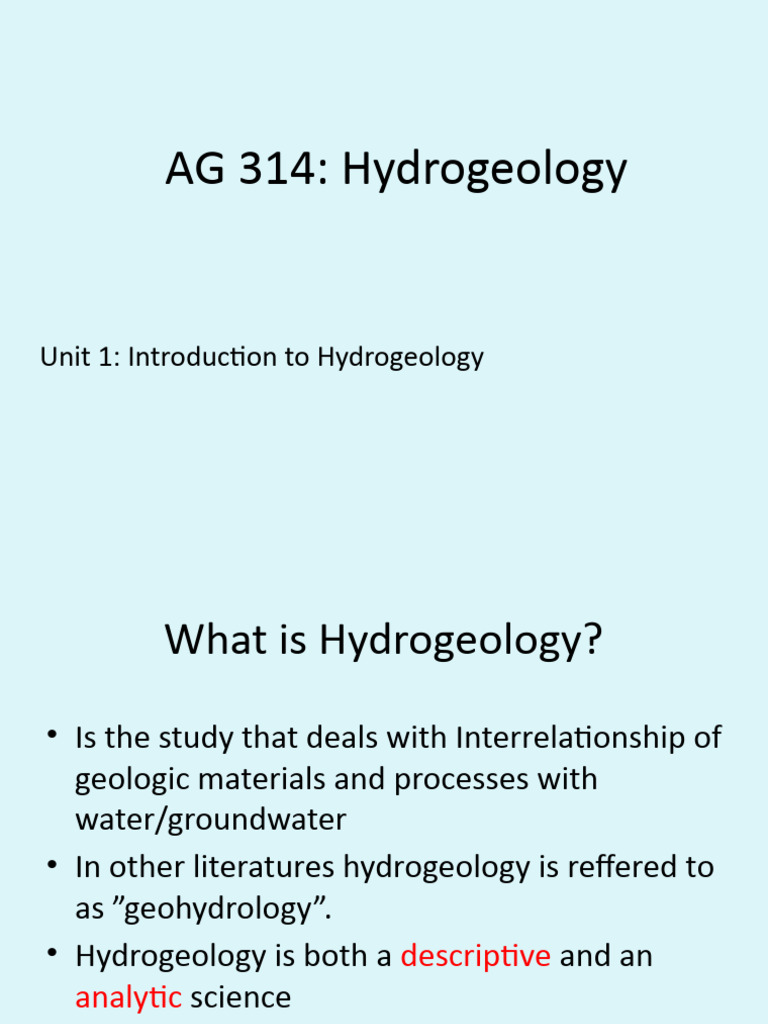 Hydrogeology Unit 1 Pdf Aquifer Discharge Hydrology