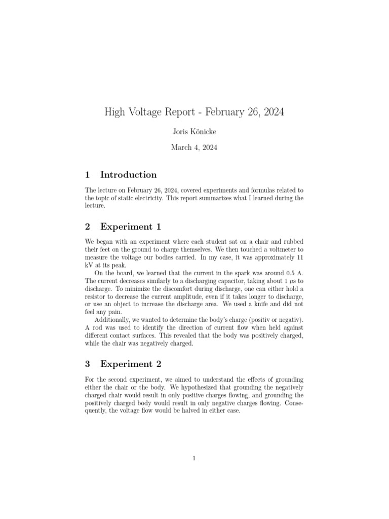 HV Report 26 02 2024 | PDF | Voltage | Capacitance