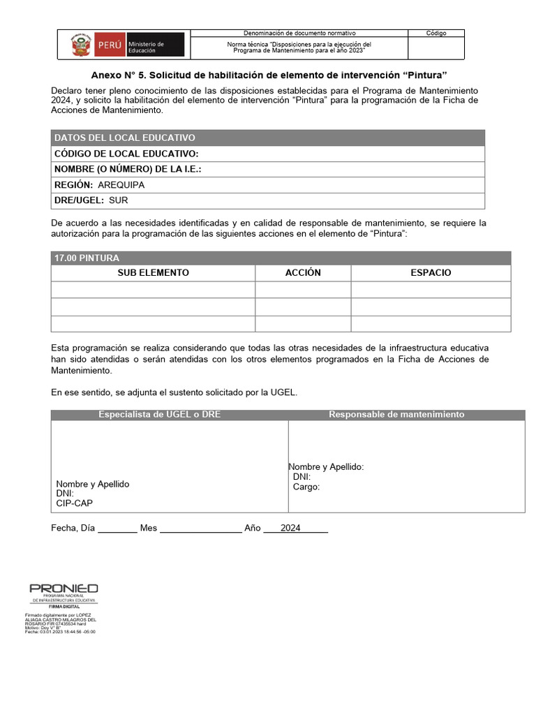 Anexo 05 - PARA PINTURA - MAT REGULAR 2024 - Formato | PDF