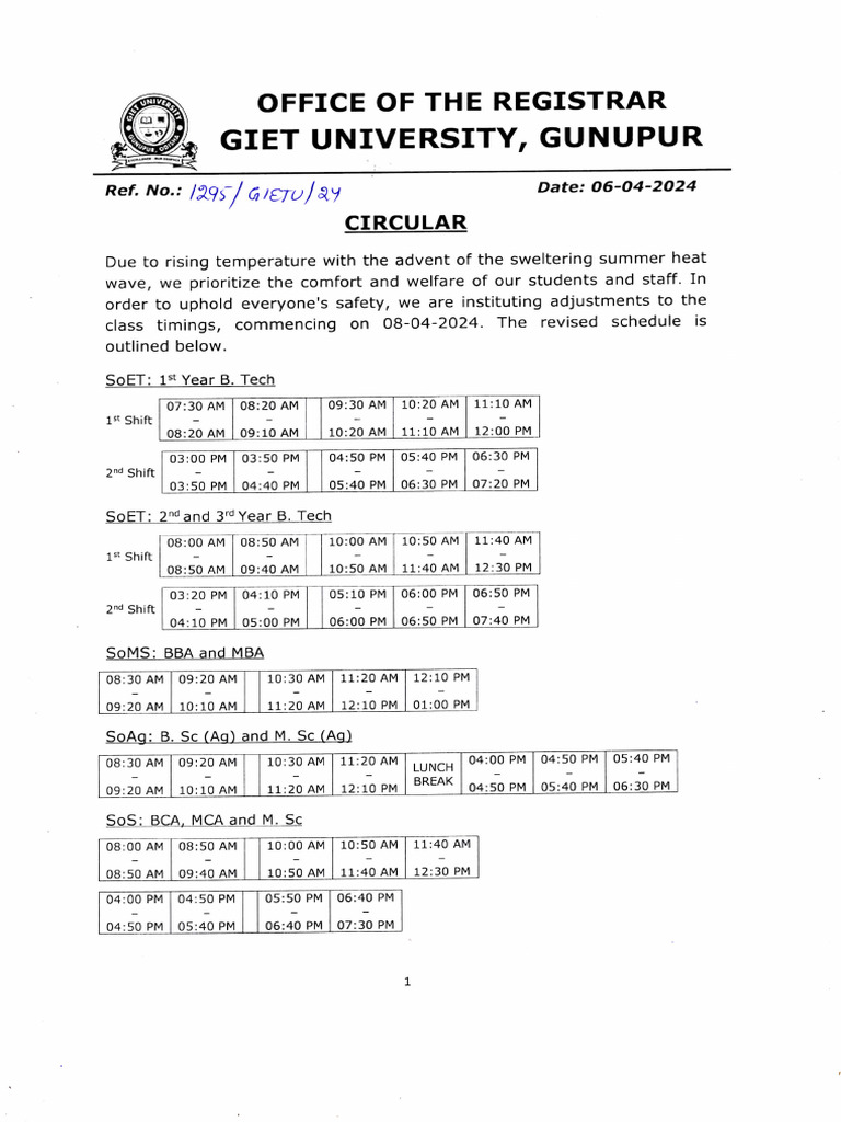 Class Timing 2023-24_06-04-2024 | PDF | Academia | Academic Administration