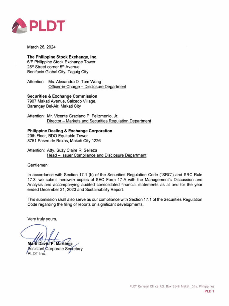 PLDT SEC Form 17-A Annual Report 2023 | PDF | Mobile Broadband | Landline