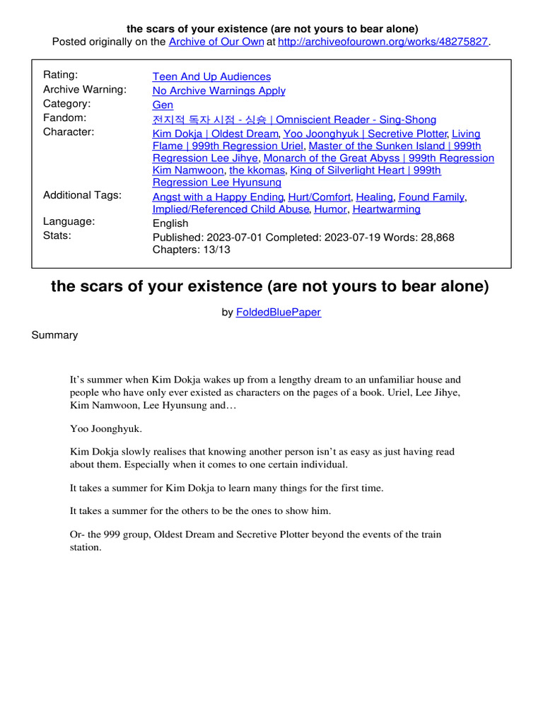 Healing Scars: Kim Dokja's Journey | PDF | Thought