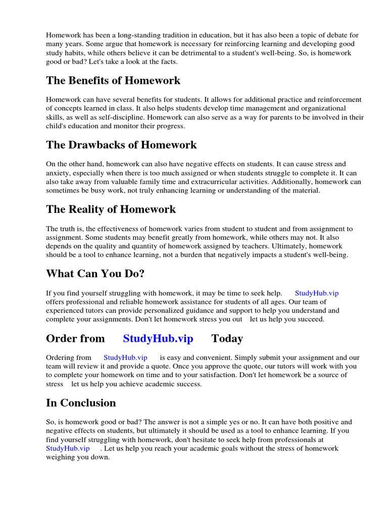 Is Homework Good or Bad Facts | Download Free PDF | Homework | Teachers