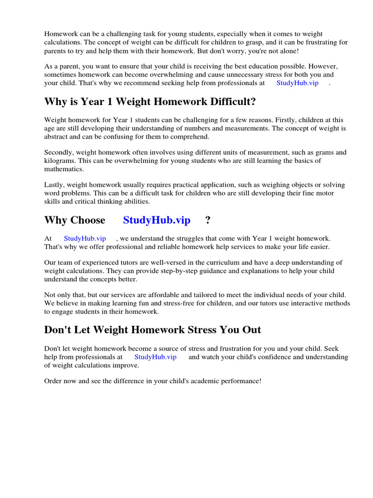Weight Homework Year 1 | PDF | Weight | Homework