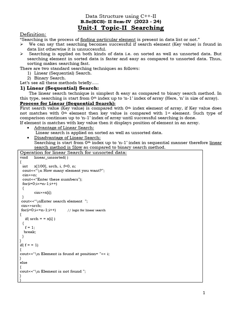 Unit-I Sem-IV Topic-II Searching 2023-24 | PDF | Information Retrieval | Computer Data