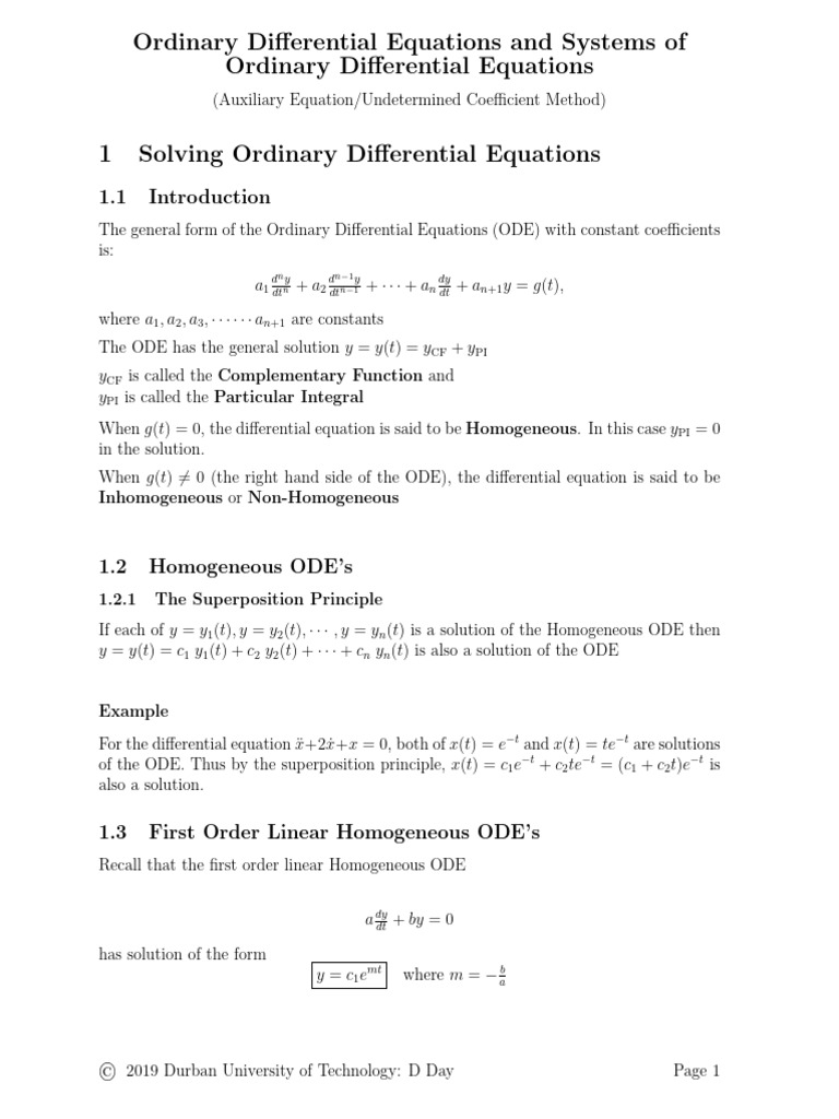 Odes Pdf Ordinary Differential Equation Mathematical Objects