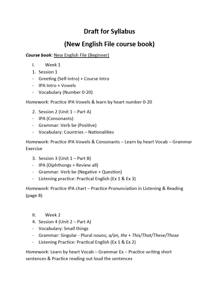 Draft For Syllabus With A Coursebook (CE1) | PDF | English Language ...
