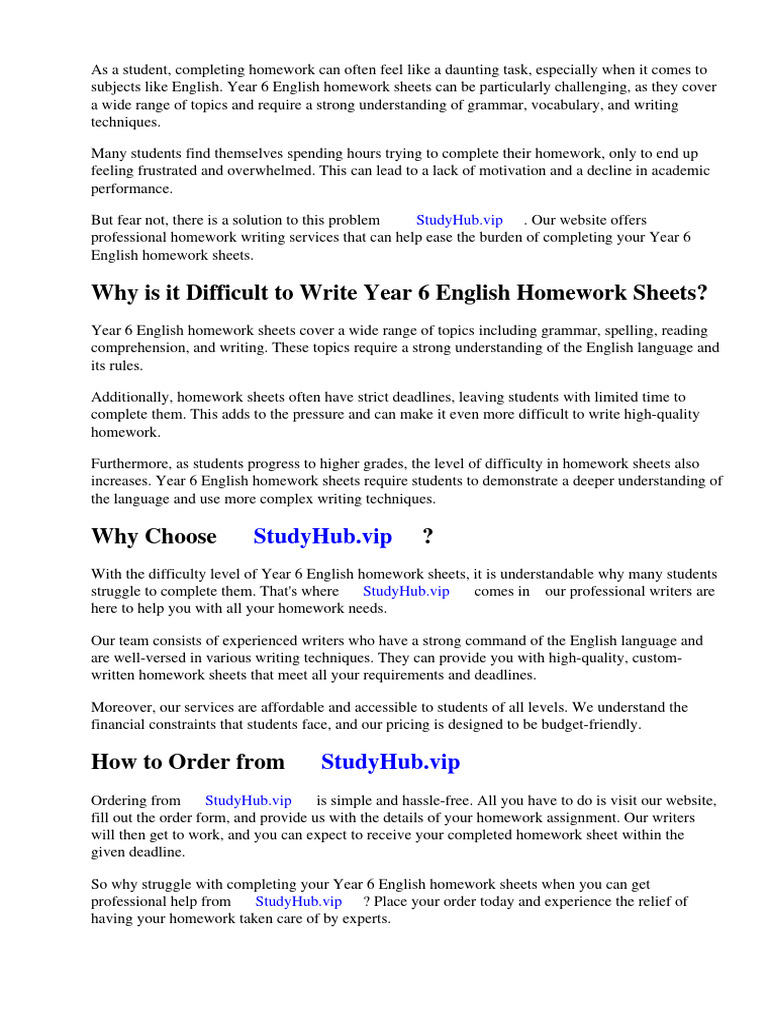 Homework Sheets Year 6 English | Download Free PDF | Worksheet | Homework