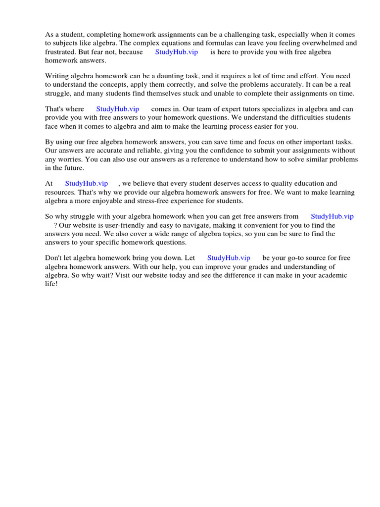 Free Algebra Homework Answers | PDF | Mathematics | Algebra