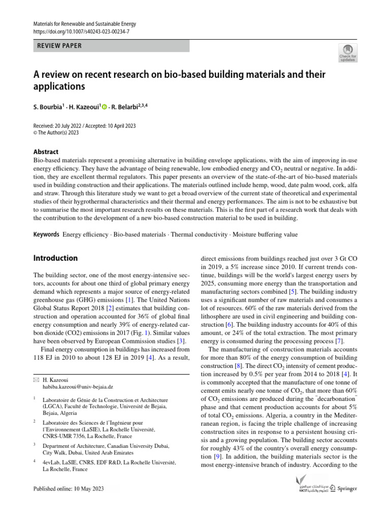 A Review On Recent Research On Bio-Based Building | PDF | Materials