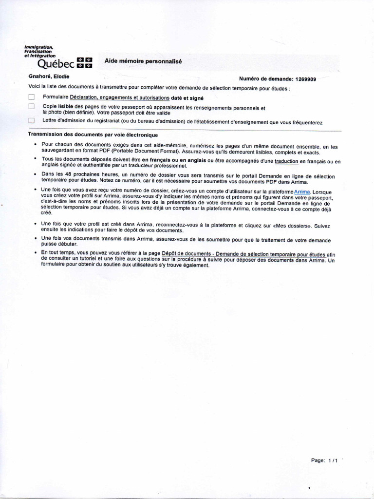 Aide Memoire Personnalise Quebec 1-1 | PDF