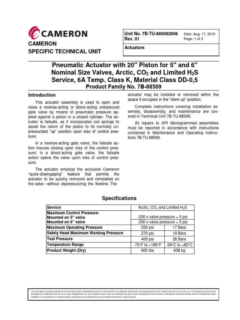 Pneumatic Actuator With 20" Piston For 5" and 6" Nominal Size Valves ...