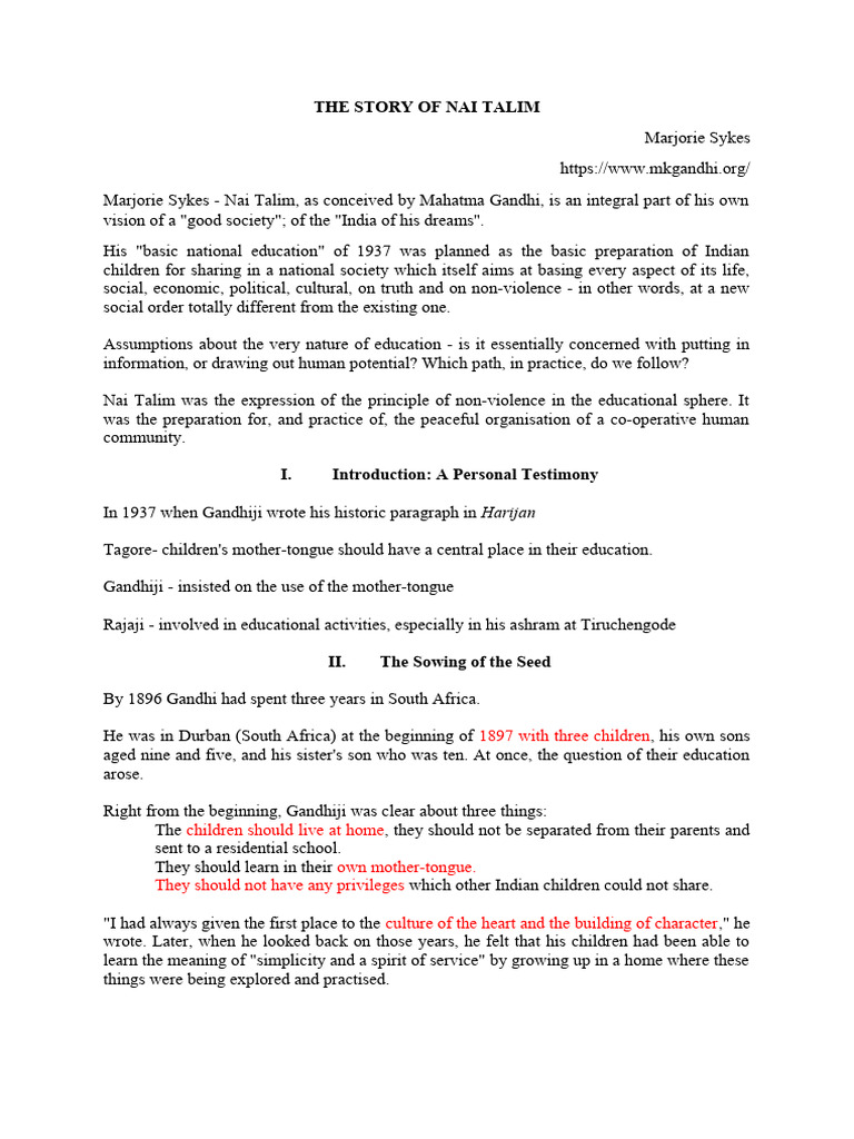Gandhi Nai Talim | PDF | Mahatma Gandhi
