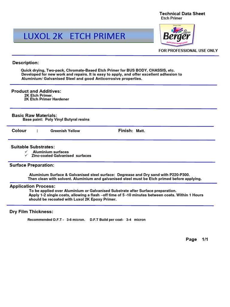 Berger Luxol-2k-Etch-Primer | PDF | Paint | Epoxy