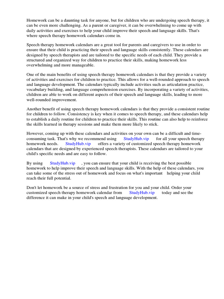 Speech Therapy Homework Calendars | PDF | Safari (Web Browser ...