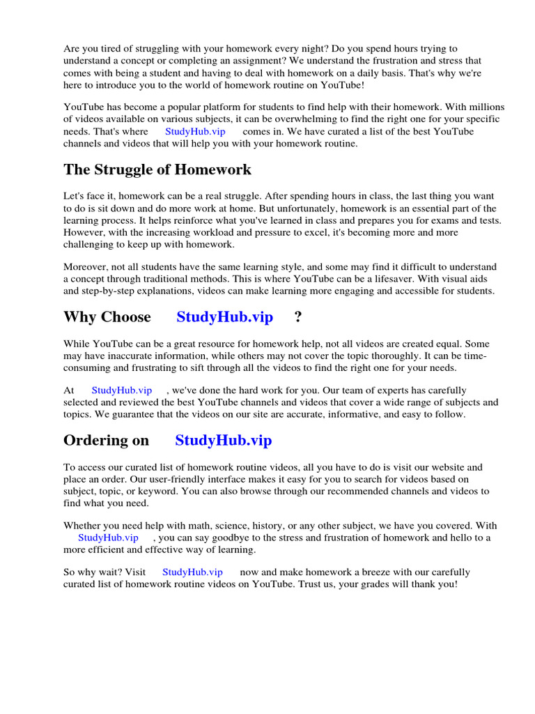 Homework Routine Youtube | PDF | Homework | You Tube