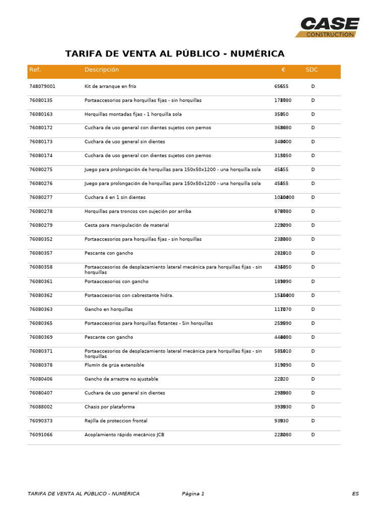 Telescopic Handler TX Series Current - Numerical-Price-List - ES | PDF