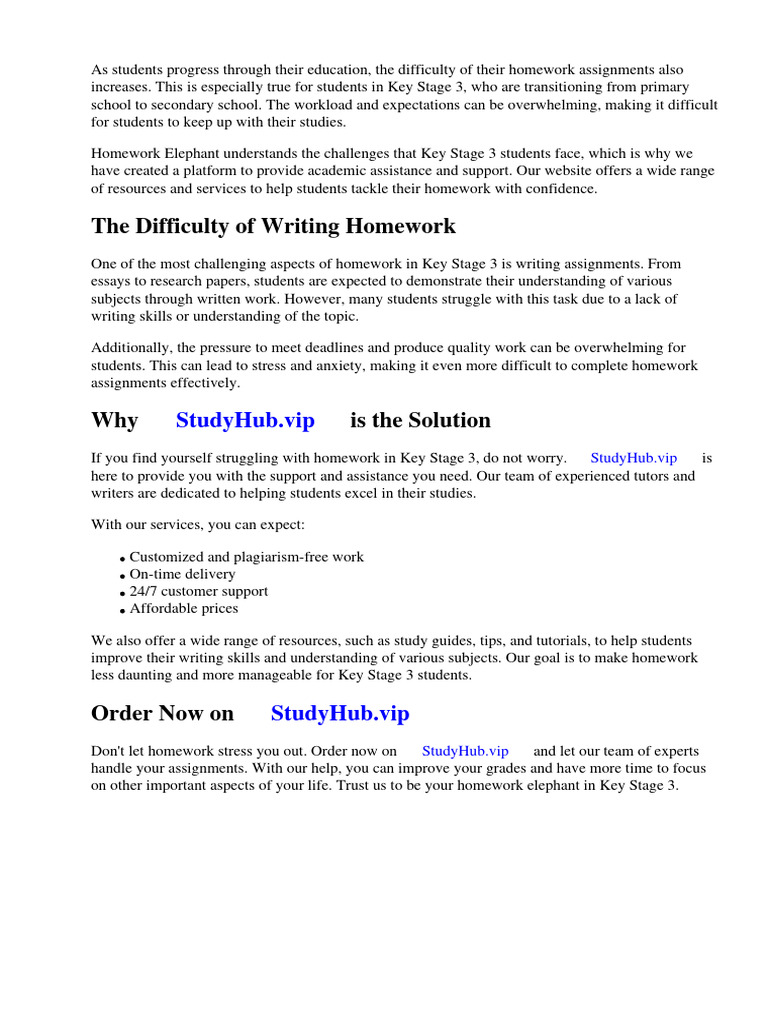 Homework Elephant Key Stage 3 | PDF | Homework