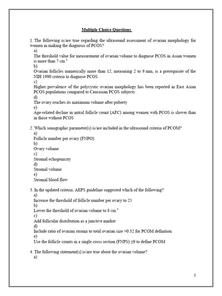 Multiple Choice Questions | PDF | Polycystic Ovary Syndrome | Ovary