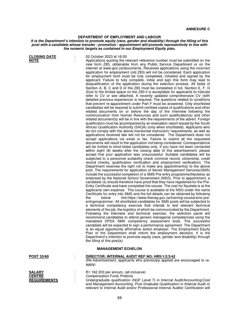 Circular 33 Department of Employement and Labour | PDF | Internal Audit ...