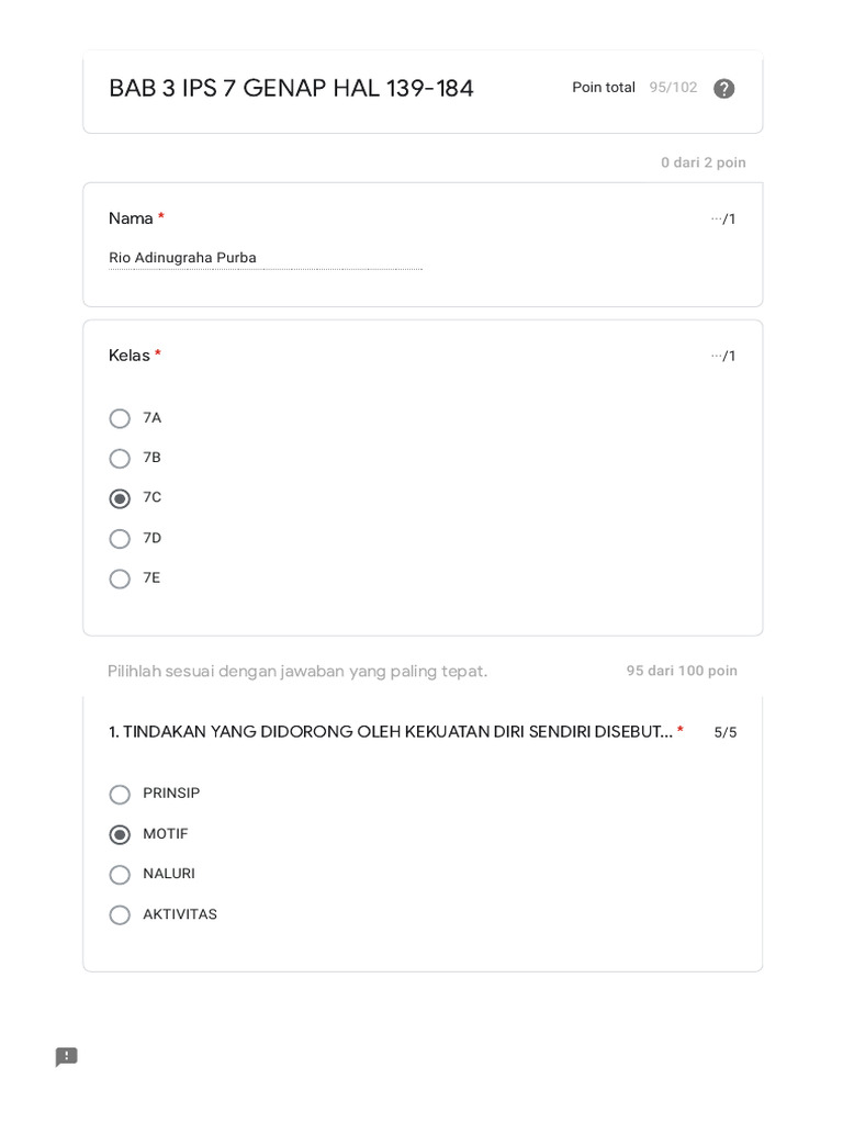 Kuis IPS Kelas 7: Motif dan Prinsip Ekonomi | PDF