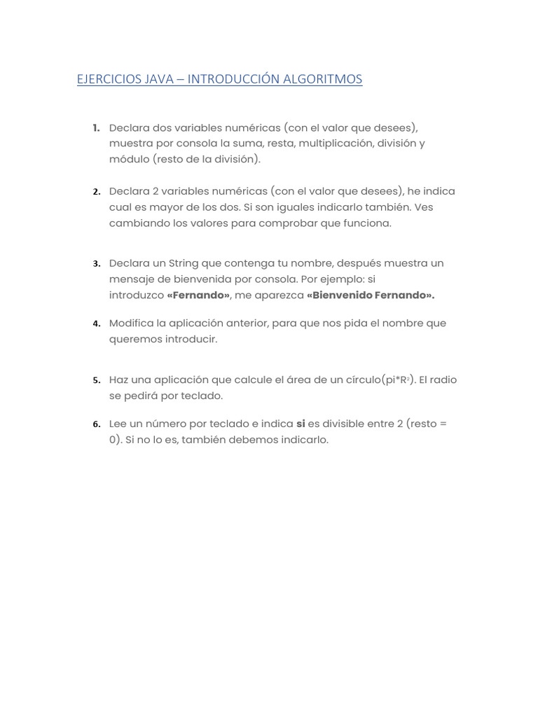 02 - Ejercicios Basicos JAVA | PDF | Métodos y materiales de enseñanza ...