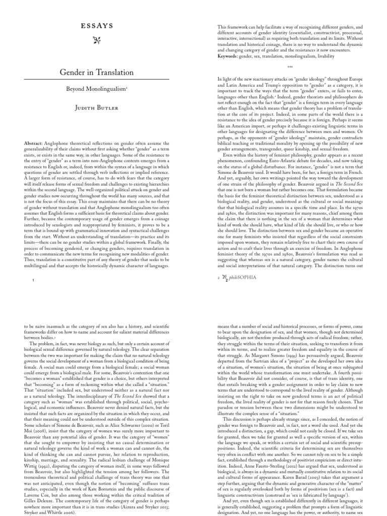 Judith Butler, Gender and Translation | PDF | Gender | Gender Studies