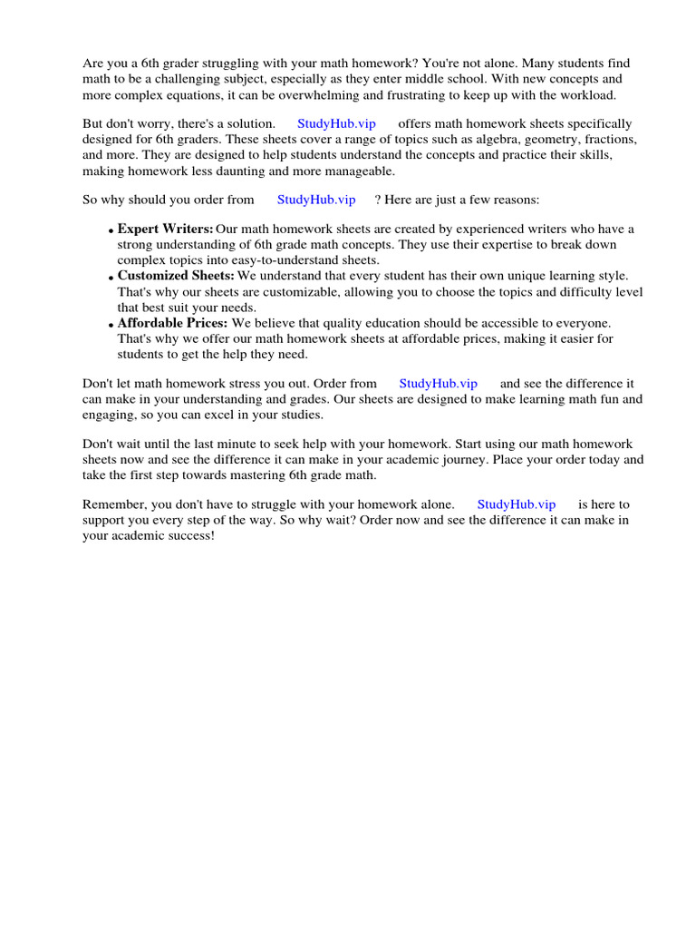 Math Homework Sheets For 6th Graders | PDF | Worksheet | Mathematics
