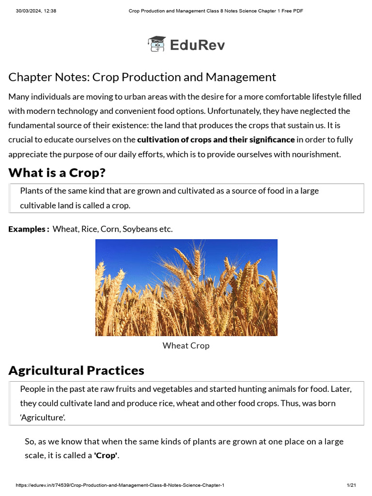 Crop Production and Management Class 8 Notes Science Chapter 1 Free PDF ...