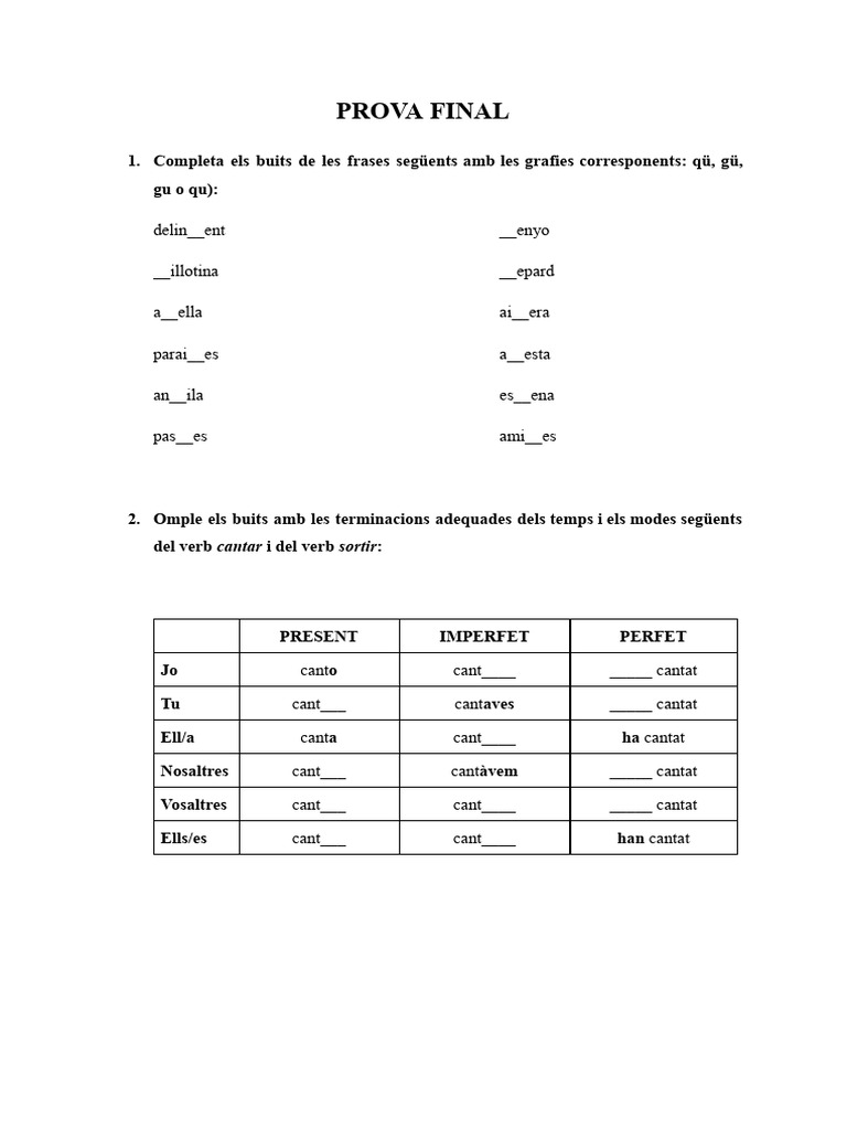 Prova Final A2 Català | PDF