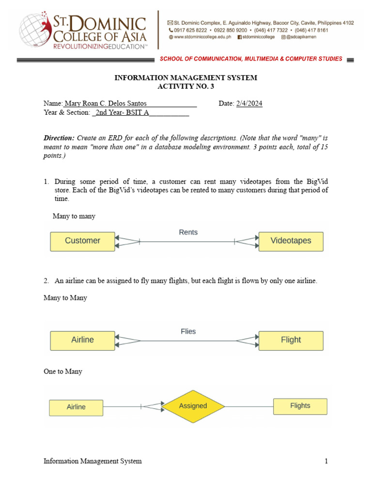 ER Diagram Activity #3.docx | PDF