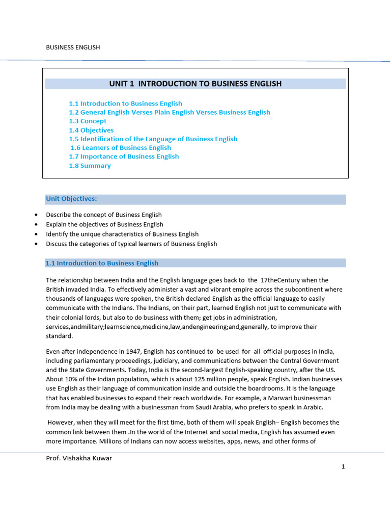 Unit 1 Introduction To Busines English | PDF | English Language | Learning
