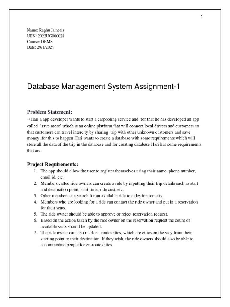 DBMS Assignment 1 | PDF | Databases | Computing