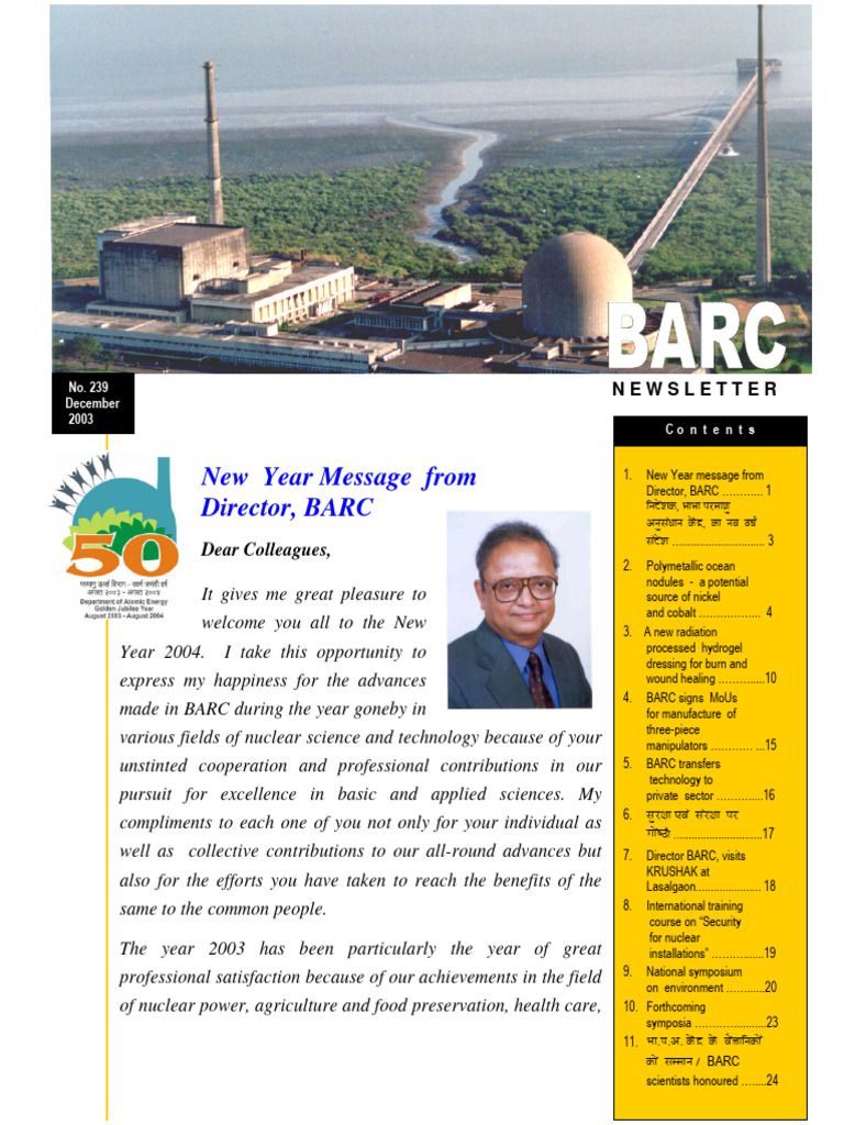 New Year Message From Director, BARC: Dear Colleagues | PDF | Nuclear ...