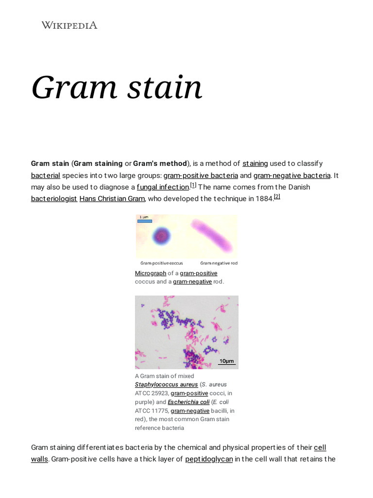 Gram Stain - Wikipedia | PDF | Histopathology | Biology