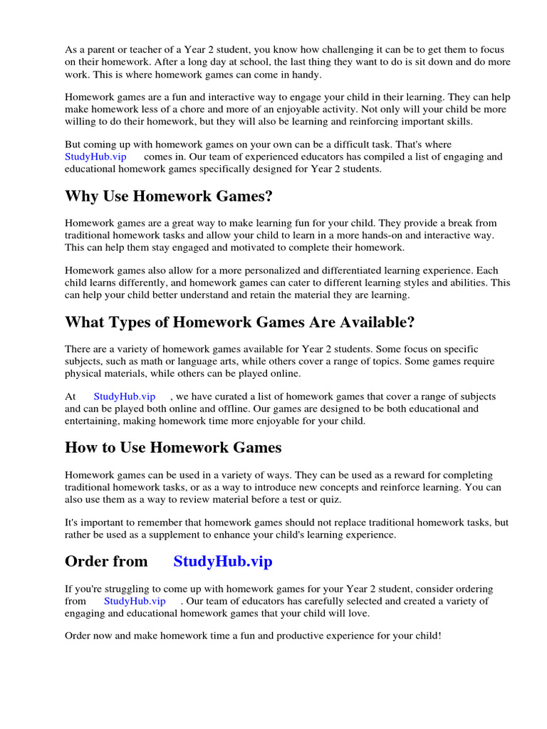 Homework Games Year 2 | PDF | Homework | Worksheet