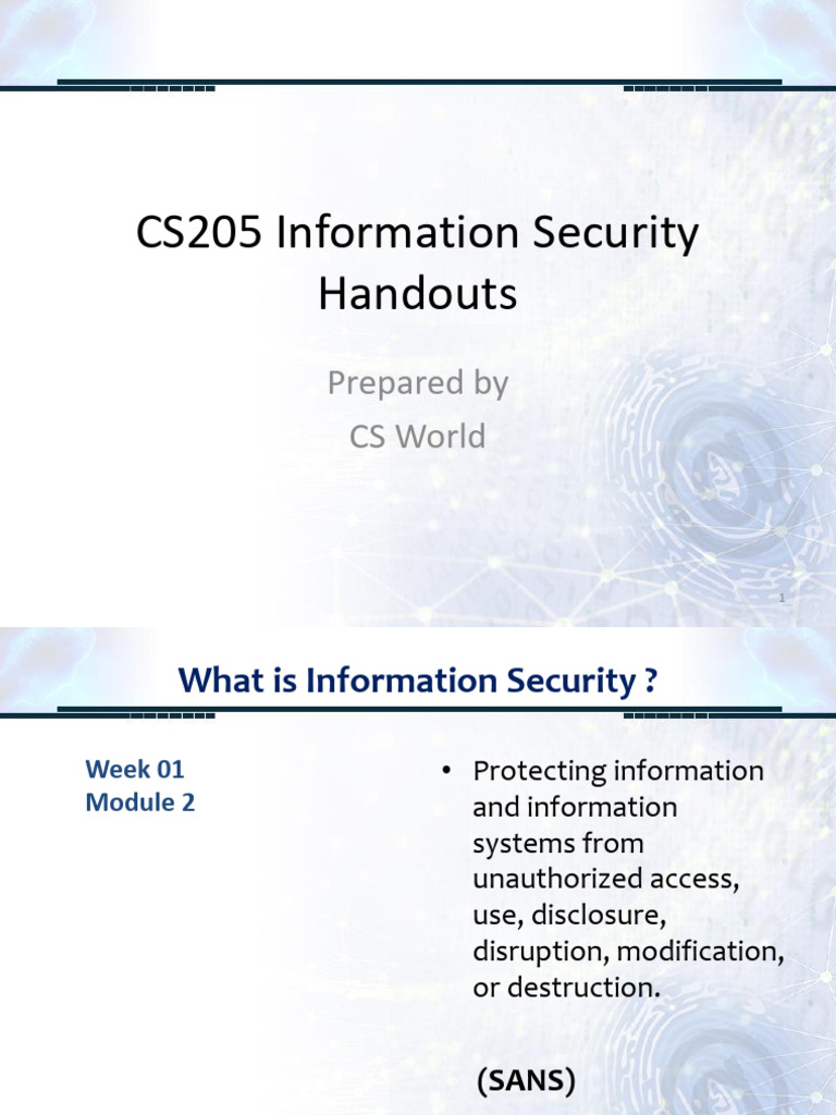 CS205 Handouts by CS World | Download Free PDF | Information Security | Security