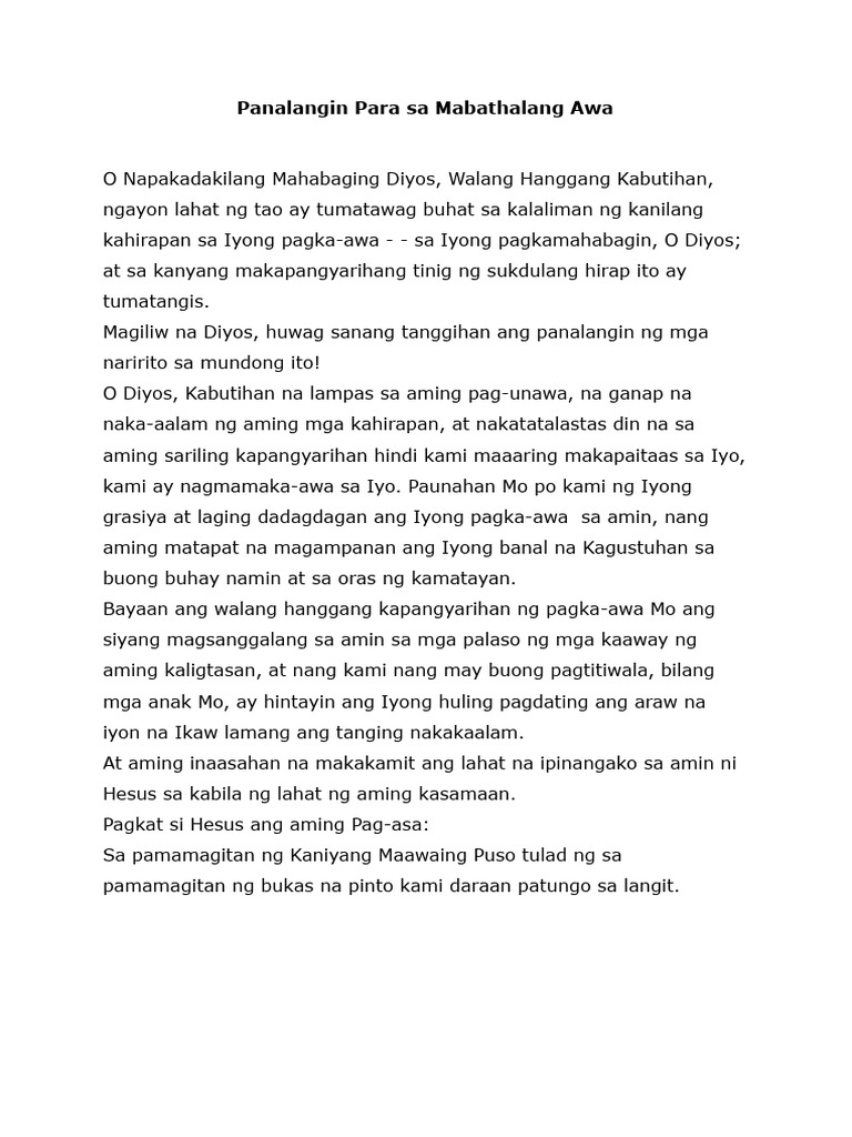 Panalangin para Sa Mabathalang Awa | PDF