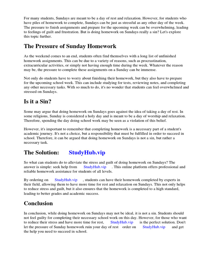 Is Doing Homework On Sundays A Sin | PDF | Biblical Inerrancy | Sabbath ...