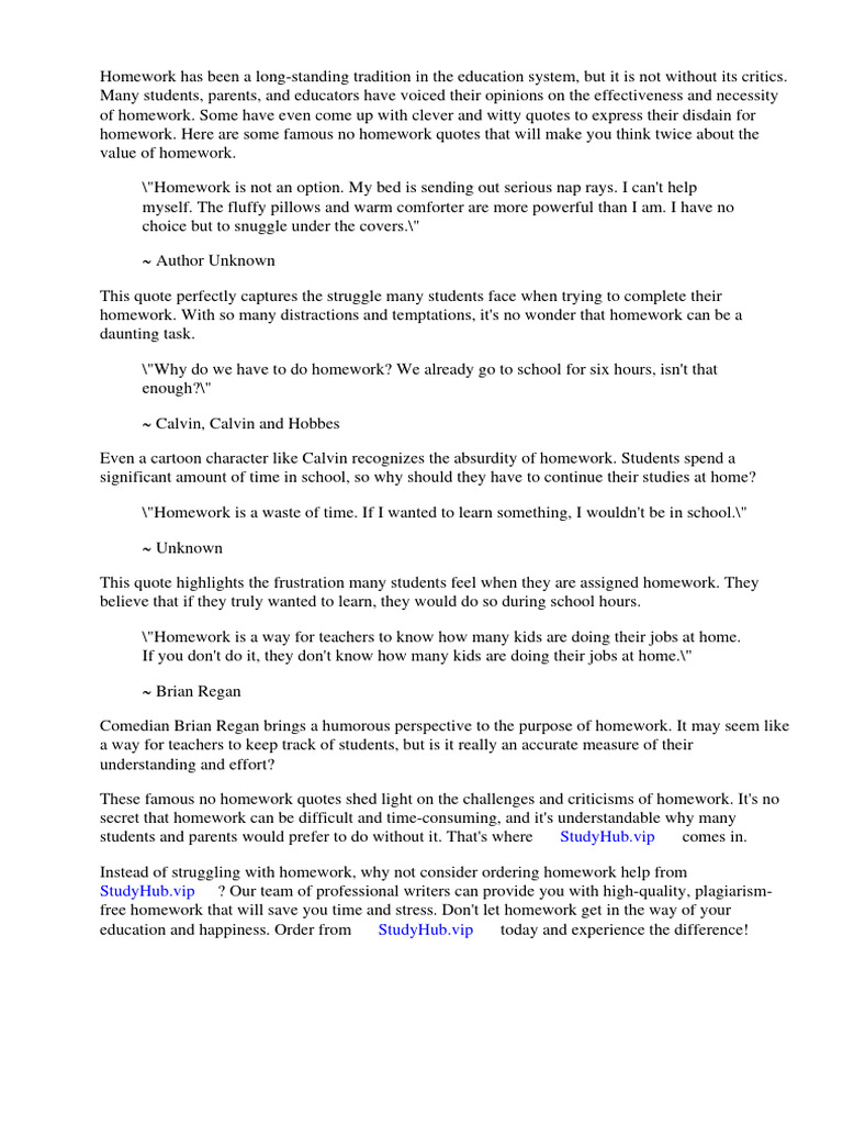 Famous No Homework Quotes | PDF | Homework | Doctor Of Medicine
