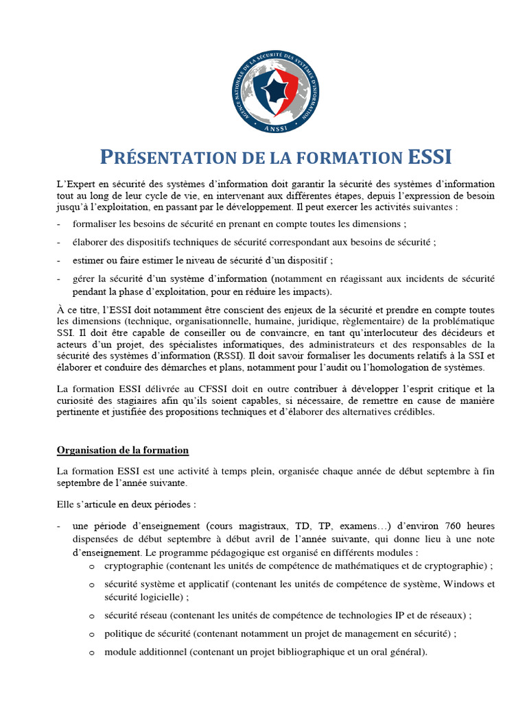 Formation ESSI : Sécurité des Systèmes d'Information | PDF | Sécurité ...