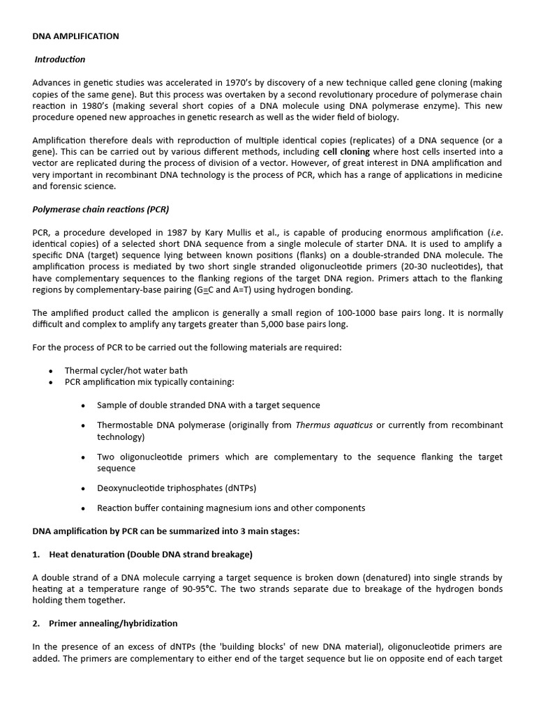 DNA Amplification 2020 | PDF | Polymerase Chain Reaction | Taq Polymerase